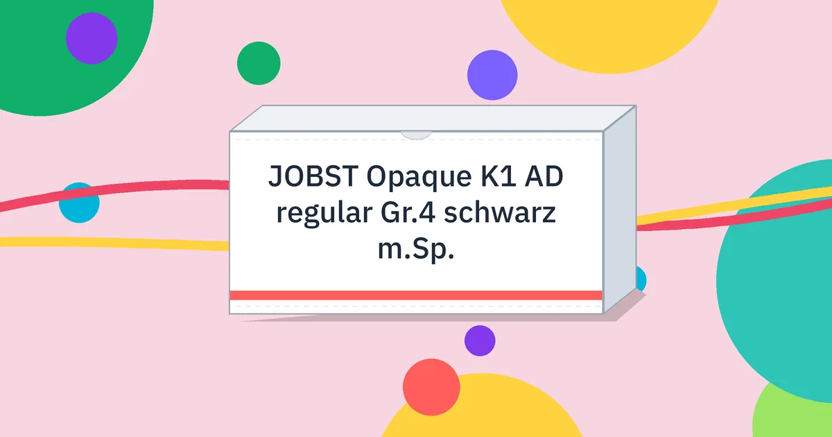 Symbolbild: Packung mit der Aufschrift JOBST Opaque K1 AD regular Gr.4 schwarz m.Sp. (PZN 13082169) – Verfügbarkeit und Bezug in Apotheken in Frankfurt am Main