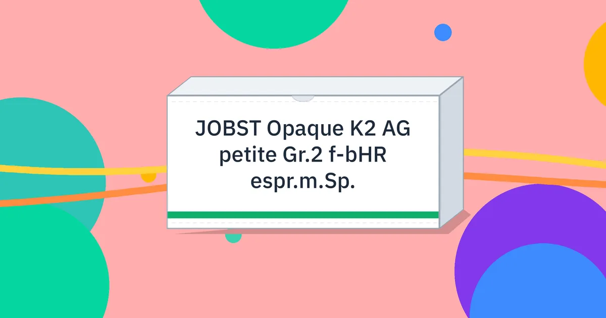 Symbolbild: Packung mit der Aufschrift JOBST Opaque K2 AG petite Gr.2 f-bHR espr.m.Sp. (PZN 16285358) – Verfügbarkeit und Bezug in Apotheken in Frankfurt am Main