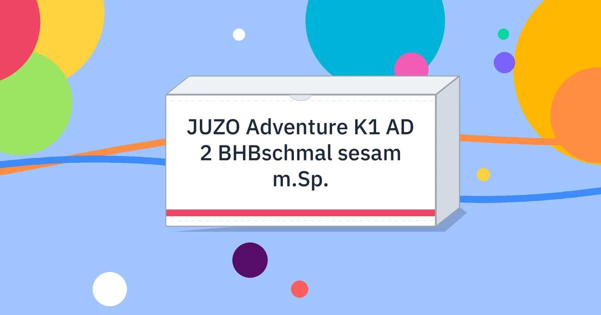 Symbolbild: Packung mit der Aufschrift JUZO Adventure K1 AD 2 BHBschmal sesam m.Sp. (PZN 16491862) – Verfügbarkeit und Bezug in Apotheken in Frankfurt am Main