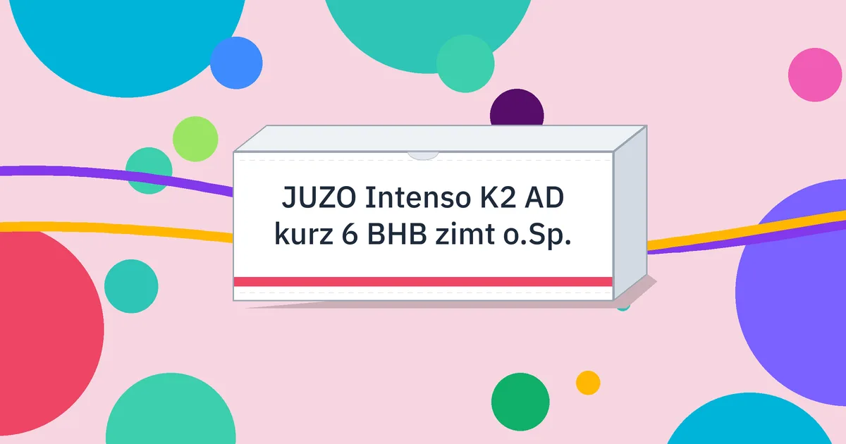 Symbolbild: Packung mit der Aufschrift JUZO Intenso K2 AD kurz 6 BHB zimt o.Sp. (PZN 18624988) – Verfügbarkeit und Bezug in Apotheken in Frankfurt am Main