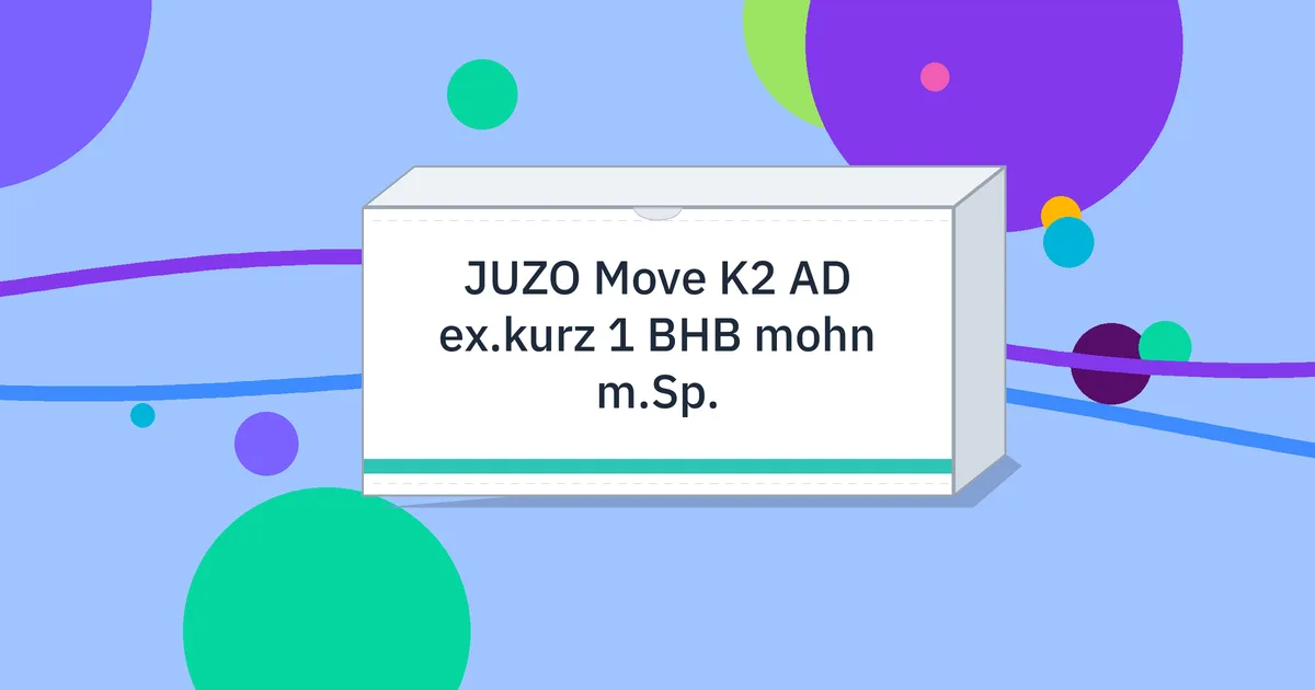 Symbolbild: Packung mit der Aufschrift JUZO Move K2 AD ex.kurz 1 BHB mohn m.Sp. (PZN 18541995) – Verfügbarkeit und Bezug in Apotheken in Frankfurt am Main