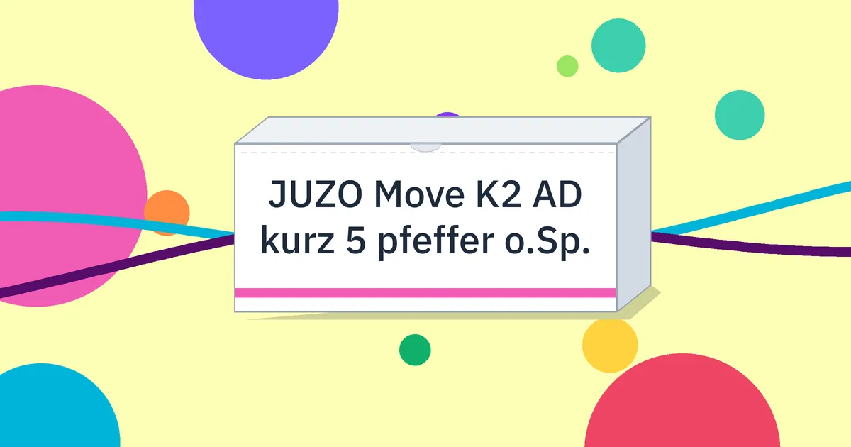 Symbolbild: Packung mit der Aufschrift JUZO Move K2 AD kurz 5 pfeffer o.Sp. (PZN 16342228) – Verfügbarkeit und Bezug in Apotheken in Frankfurt am Main