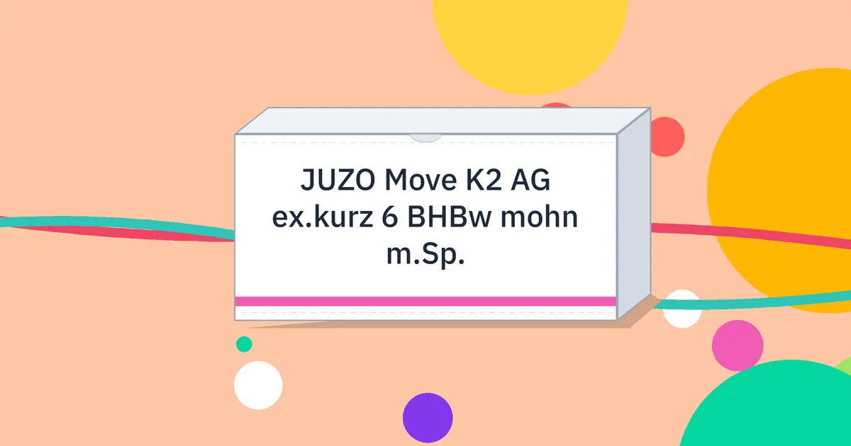 Symbolbild: Packung mit der Aufschrift JUZO Move K2 AG ex.kurz 6 BHBw mohn m.Sp. (PZN 18563991) – Verfügbarkeit und Bezug in Apotheken in Frankfurt am Main