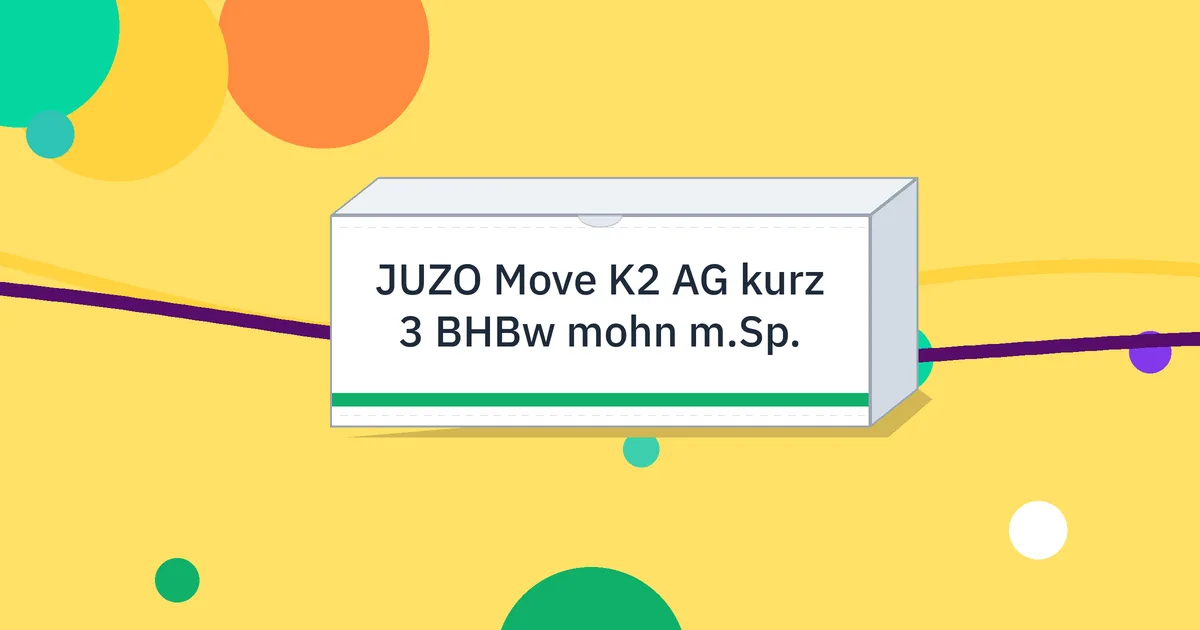 Symbolbild: Packung mit der Aufschrift JUZO Move K2 AG kurz 3 BHBw mohn m.Sp. (PZN 18560001) – Verfügbarkeit und Bezug in Apotheken in Frankfurt am Main