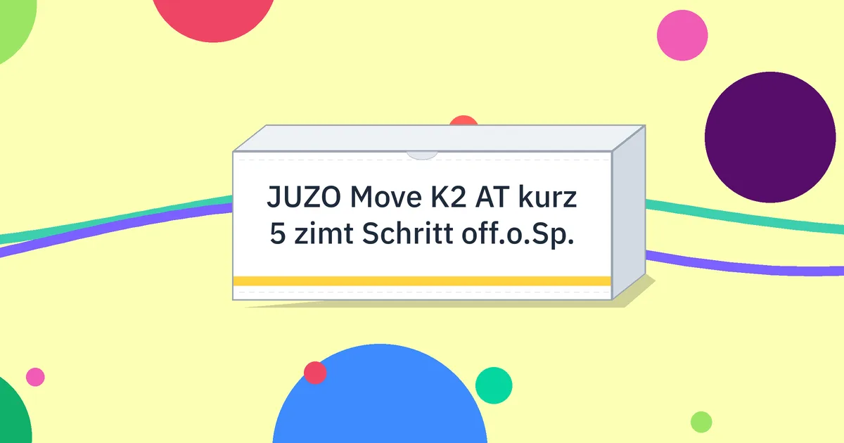 Symbolbild: Packung mit der Aufschrift JUZO Move K2 AT kurz 5 zimt Schritt off.o.Sp. (PZN 20675852) – Verfügbarkeit und Bezug in Apotheken in Frankfurt am Main