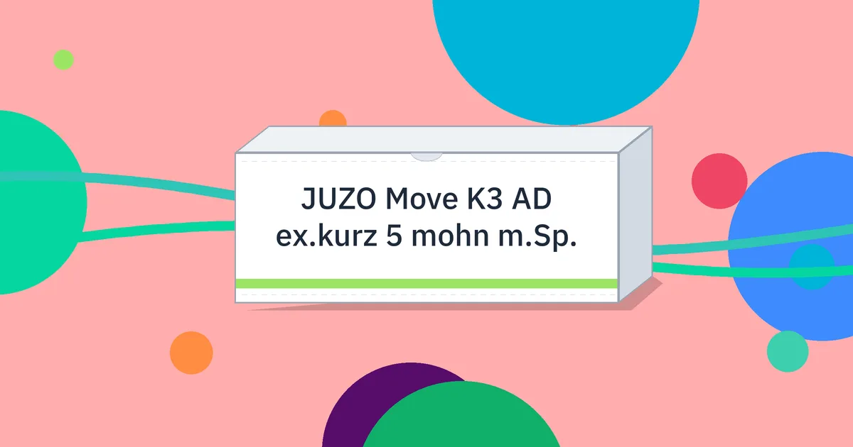 Symbolbild: Packung mit der Aufschrift JUZO Move K3 AD ex.kurz 5 mohn m.Sp. (PZN 18573239) – Verfügbarkeit und Bezug in Apotheken in Frankfurt am Main