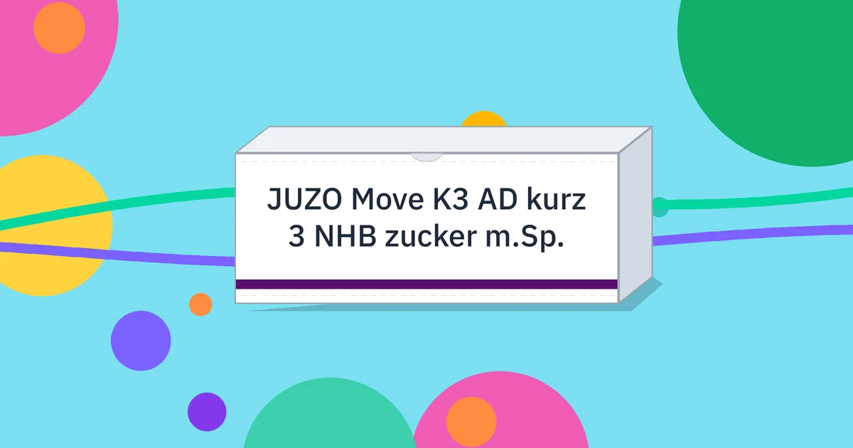 Symbolbild: Packung mit der Aufschrift JUZO Move K3 AD kurz 3 NHB zucker m.Sp. (PZN 18568089) – Verfügbarkeit und Bezug in Apotheken in Frankfurt am Main
