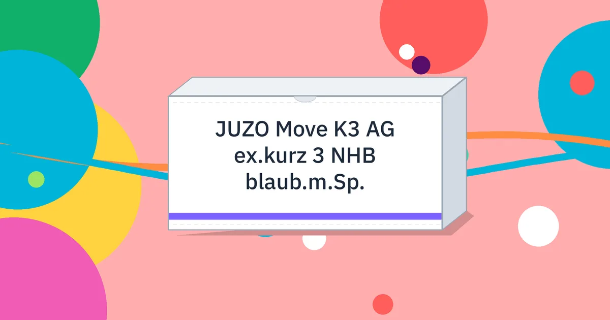 Symbolbild: Packung mit der Aufschrift JUZO Move K3 AG ex.kurz 3 NHB blaub.m.Sp. (PZN 18594945) – Verfügbarkeit und Bezug in Apotheken in Frankfurt am Main