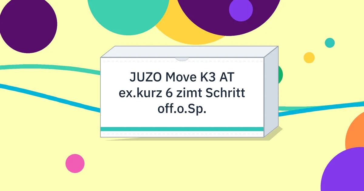 Symbolbild: Packung mit der Aufschrift JUZO Move K3 AT ex.kurz 6 zimt Schritt off.o.Sp. (PZN 20682013) – Verfügbarkeit und Bezug in Apotheken in Frankfurt am Main
