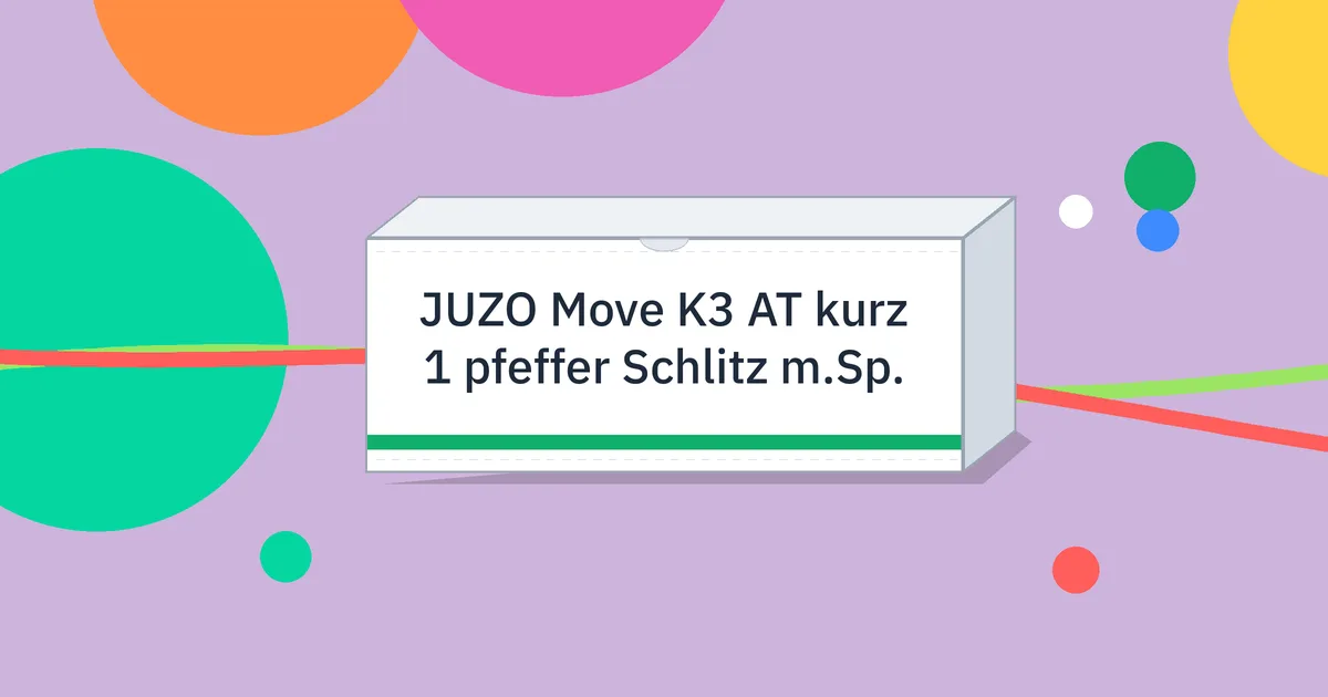 Symbolbild: Packung mit der Aufschrift JUZO Move K3 AT kurz 1 pfeffer Schlitz m.Sp. (PZN 20683998) – Verfügbarkeit und Bezug in Apotheken in Frankfurt am Main