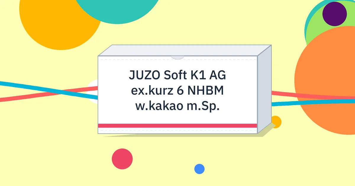 Symbolbild: Packung mit der Aufschrift JUZO Soft K1 AG ex.kurz 6 NHBM w.kakao m.Sp. (PZN 15018112) – Verfügbarkeit und Bezug in Apotheken in Frankfurt am Main