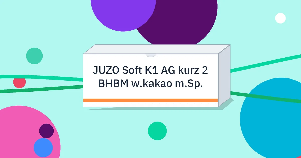 Symbolbild: Packung mit der Aufschrift JUZO Soft K1 AG kurz 2 BHBM w.kakao m.Sp. (PZN 14863874) – Verfügbarkeit und Bezug in Apotheken in Frankfurt am Main