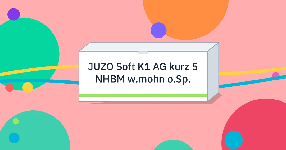 Symbolbild: Packung mit der Aufschrift JUZO Soft K1 AG kurz 5 NHBM w.mohn o.Sp. (PZN 14996552) – Verfügbarkeit und Bezug in Apotheken in Frankfurt am Main