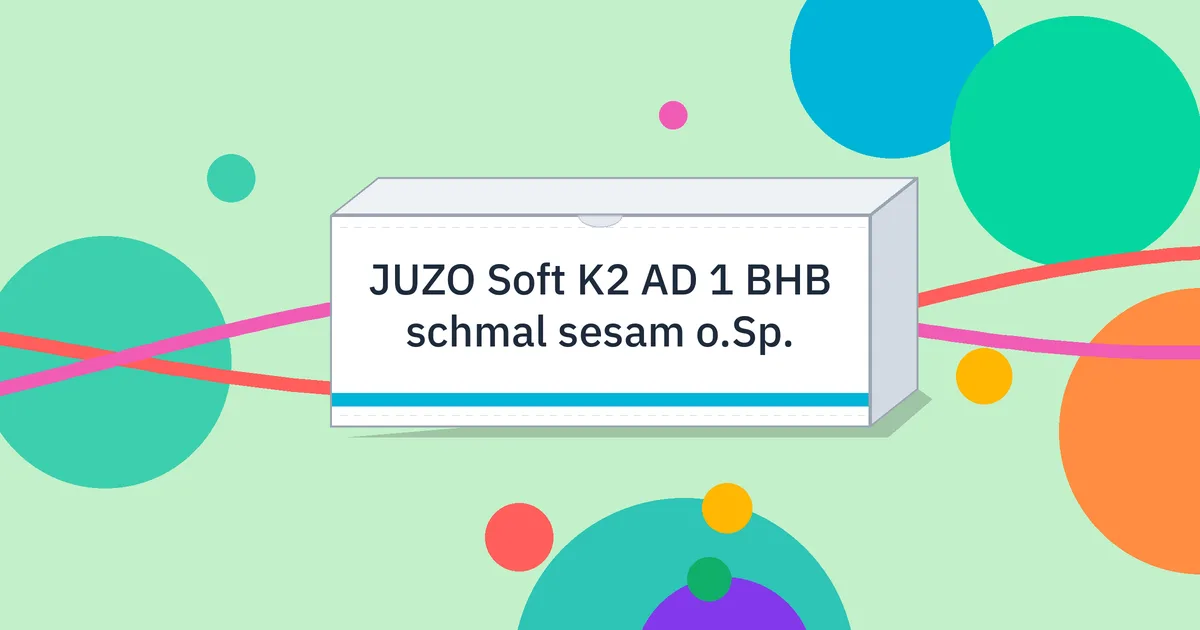 Symbolbild: Packung mit der Aufschrift JUZO Soft K2 AD 1 BHB schmal sesam o.Sp. (PZN 15466997) – Verfügbarkeit und Bezug in Apotheken in Frankfurt am Main