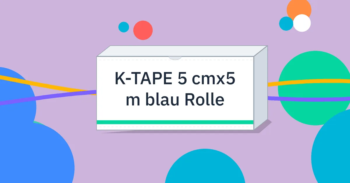 Symbolbild: Packung mit der Aufschrift K-TAPE 5 cmx5 m blau Rolle (PZN 17455153) – Verfügbarkeit und Bezug in Apotheken in Frankfurt am Main