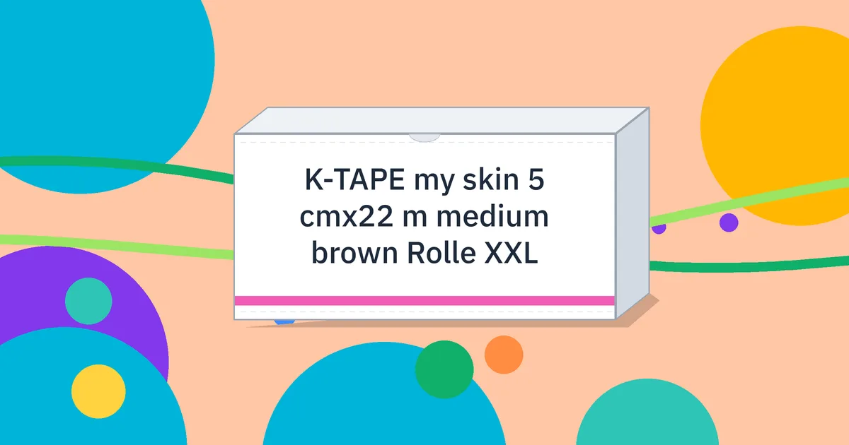 Symbolbild: Packung mit der Aufschrift K-TAPE my skin 5 cmx22 m medium brown Rolle XXL (PZN 17455058) – Verfügbarkeit und Bezug in Apotheken in Frankfurt am Main