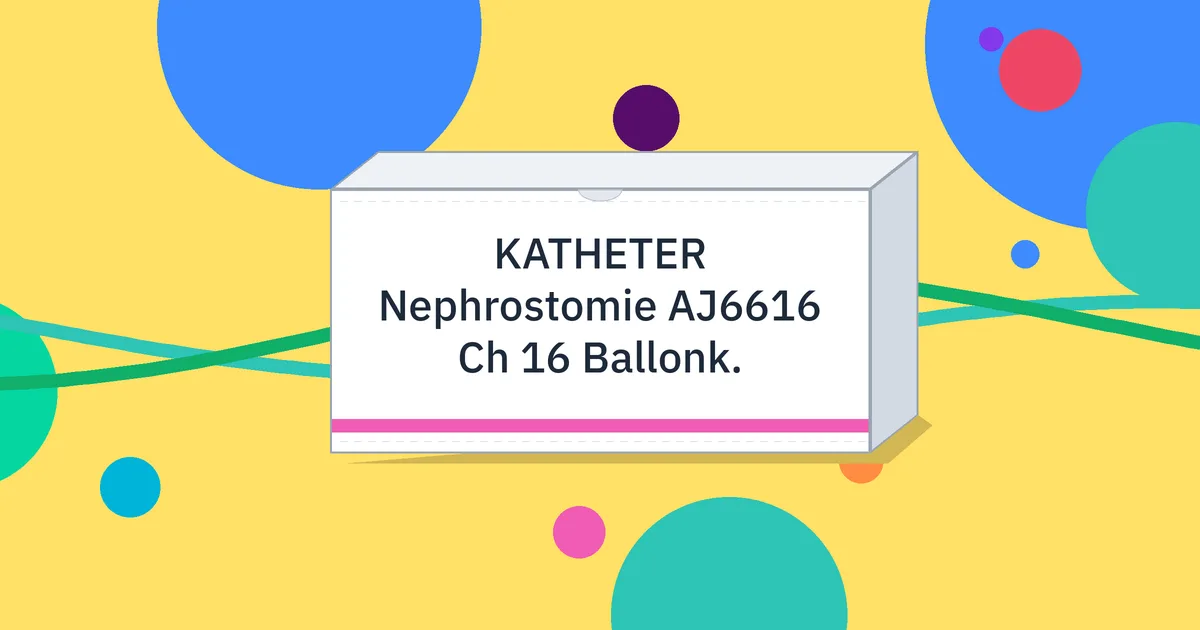 Symbolbild: Packung mit der Aufschrift KATHETER Nephrostomie AJ6616 Ch 16 Ballonk. (PZN 00155004) – Verfügbarkeit und Bezug in Apotheken in Frankfurt am Main