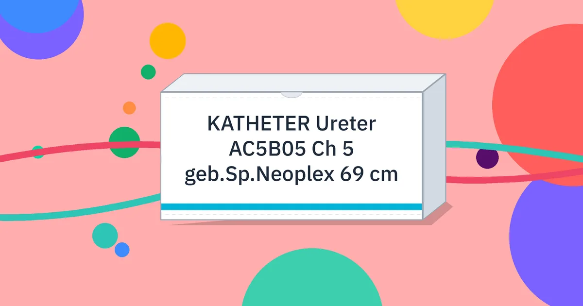 Symbolbild: Packung mit der Aufschrift KATHETER Ureter AC5B05 Ch 5 geb.Sp.Neoplex 69 cm (PZN 00154140) – Verfügbarkeit und Bezug in Apotheken in Frankfurt am Main