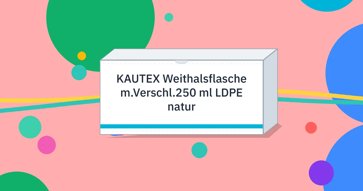 Symbolbild: Packung mit der Aufschrift KAUTEX Weithalsflasche m.Verschl.250 ml LDPE natur (PZN 18222439) – Verfügbarkeit und Bezug in Apotheken in Frankfurt am Main