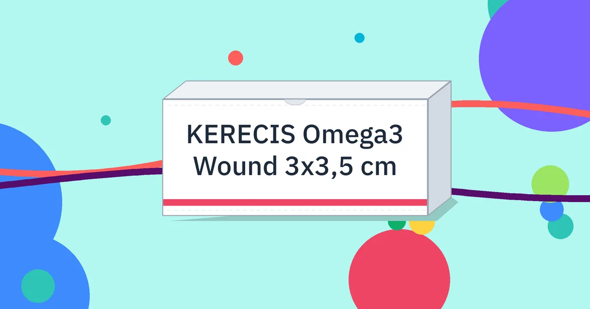 Symbolbild: Packung mit der Aufschrift KERECIS Omega3 Wound 3x3,5 cm (PZN 18811325) – Verfügbarkeit und Bezug in Apotheken in Frankfurt am Main