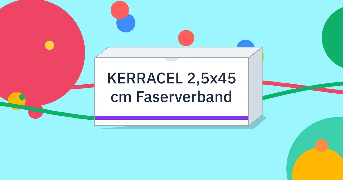 Symbolbild: Packung mit der Aufschrift KERRACEL 2,5x45 cm Faserverband (PZN 11869675) – Verfügbarkeit und Bezug in Apotheken in Frankfurt am Main