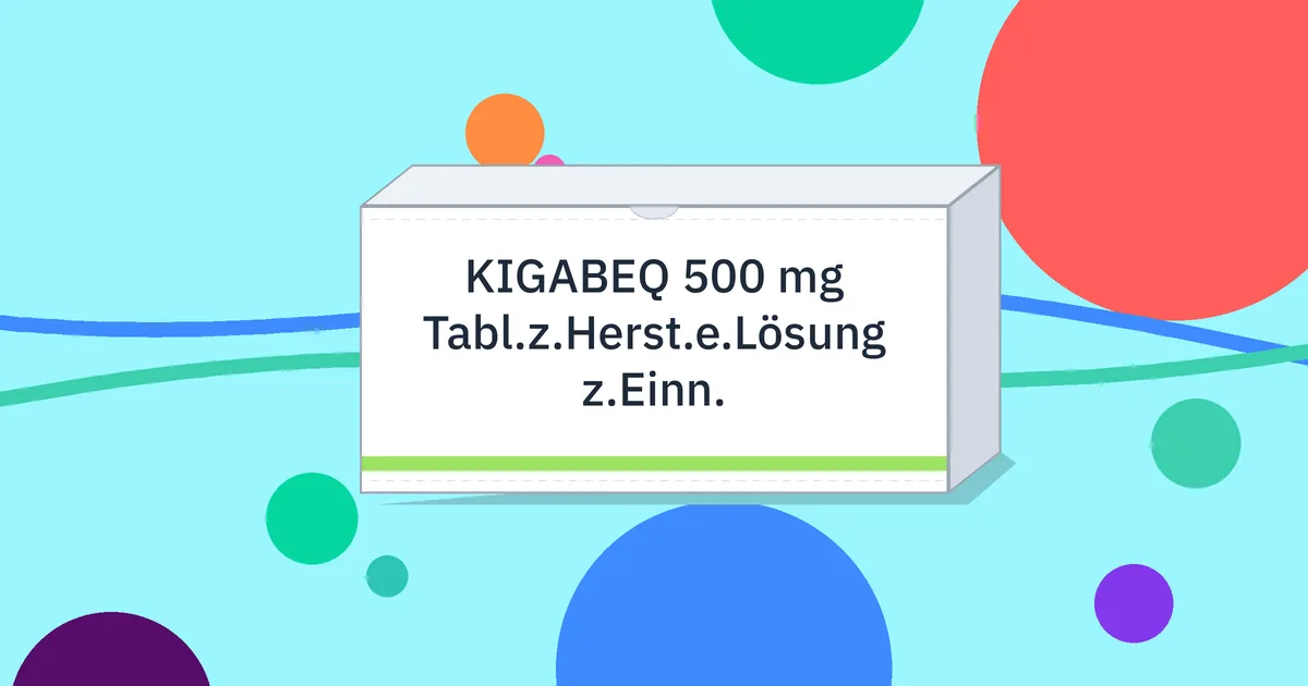 Symbolbild: Packung mit der Aufschrift KIGABEQ 500 mg Tabl.z.Herst.e.Lösung z.Einn. (PZN 20358063) – Verfügbarkeit und Bezug in Apotheken in Frankfurt am Main