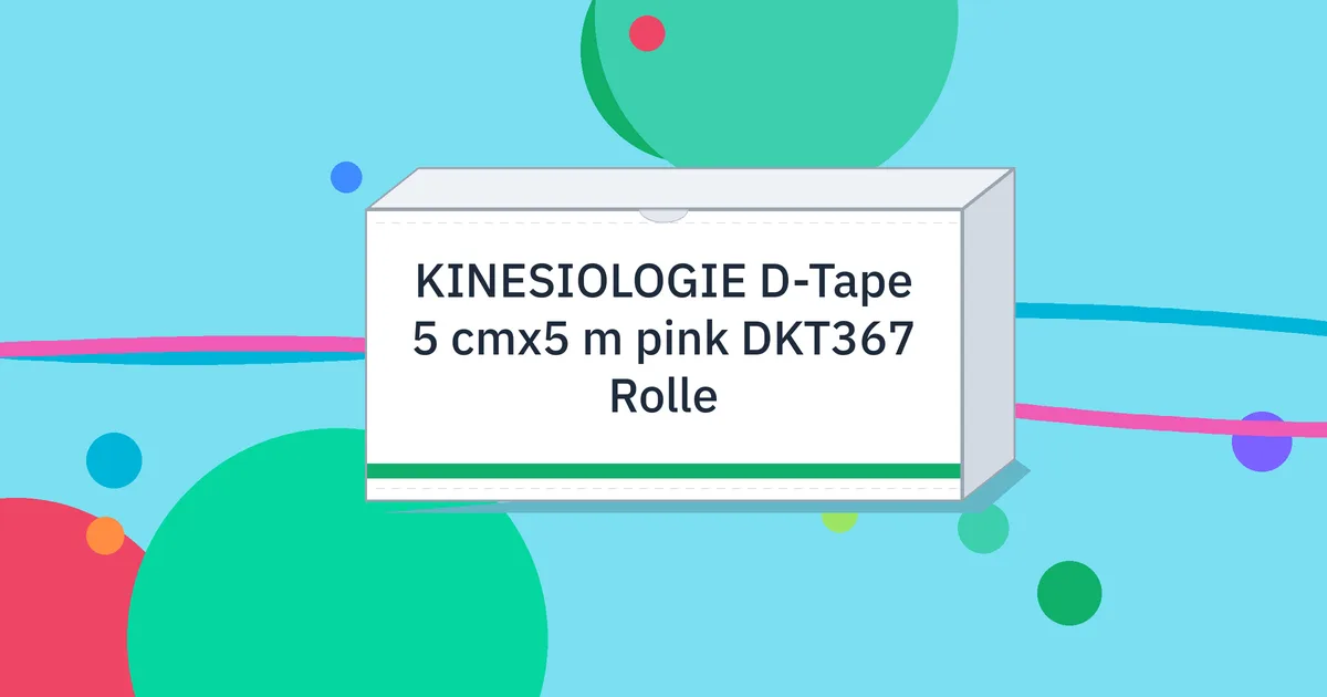 Symbolbild: Packung mit der Aufschrift KINESIOLOGIE D-Tape 5 cmx5 m pink DKT367 Rolle (PZN 07566443) – Verfügbarkeit und Bezug in Apotheken in Frankfurt am Main