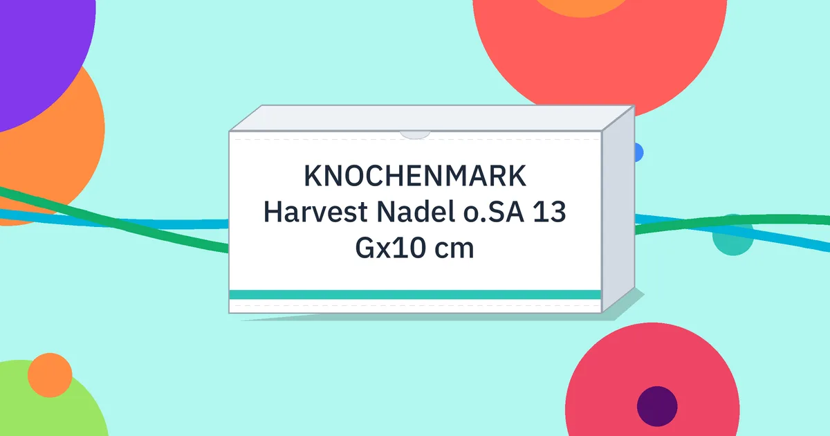 Symbolbild: Packung mit der Aufschrift KNOCHENMARK Harvest Nadel o.SA 13 Gx10 cm (PZN 06772620) – Verfügbarkeit und Bezug in Apotheken in Frankfurt am Main