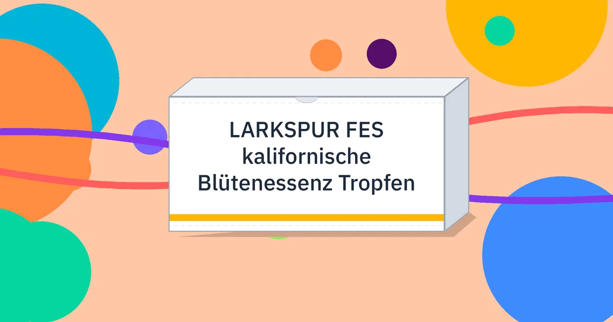 Symbolbild: Packung mit der Aufschrift LARKSPUR FES kalifornische Blütenessenz Tropfen (PZN 09173512) – Verfügbarkeit und Bezug in Apotheken in Frankfurt am Main