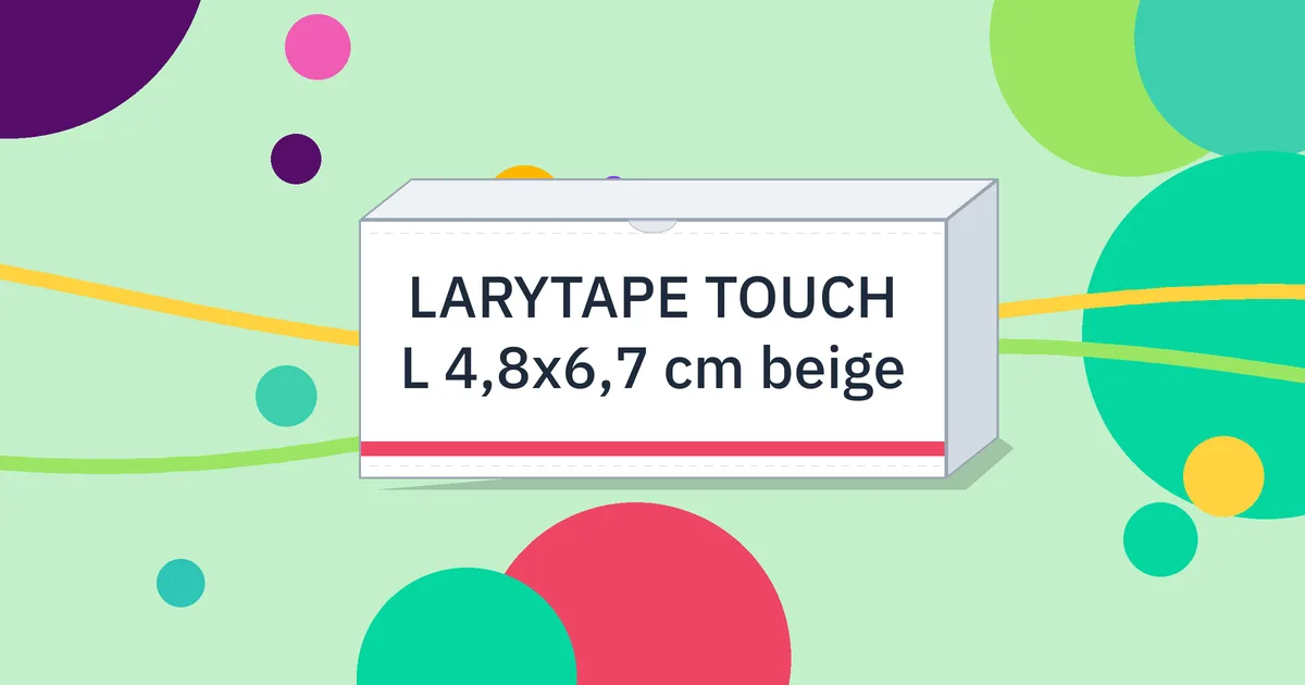 Symbolbild: Packung mit der Aufschrift LARYTAPE TOUCH L 4,8x6,7 cm beige (PZN 11299195) – Verfügbarkeit und Bezug in Apotheken in Frankfurt am Main
