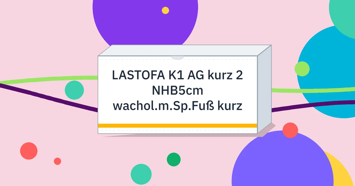 Symbolbild: Packung mit der Aufschrift LASTOFA K1 AG kurz 2 NHB5cm wachol.m.Sp.Fuß kurz (PZN 13790009) – Verfügbarkeit und Bezug in Apotheken in Frankfurt am Main