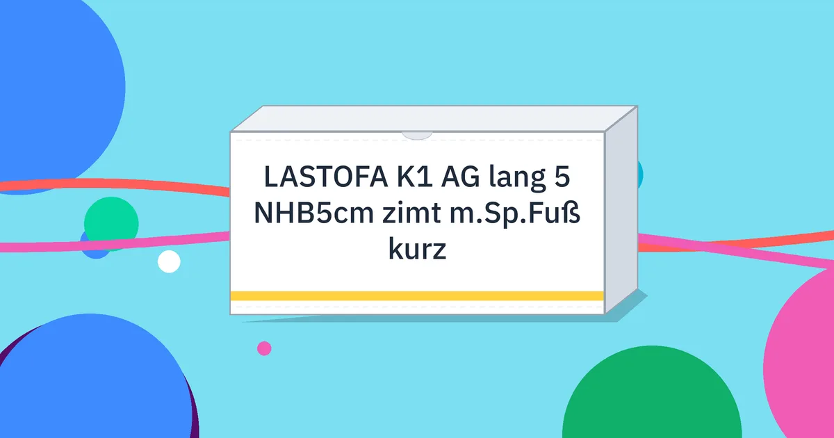 Symbolbild: Packung mit der Aufschrift LASTOFA K1 AG lang 5 NHB5cm zimt m.Sp.Fuß kurz (PZN 13792994) – Verfügbarkeit und Bezug in Apotheken in Frankfurt am Main