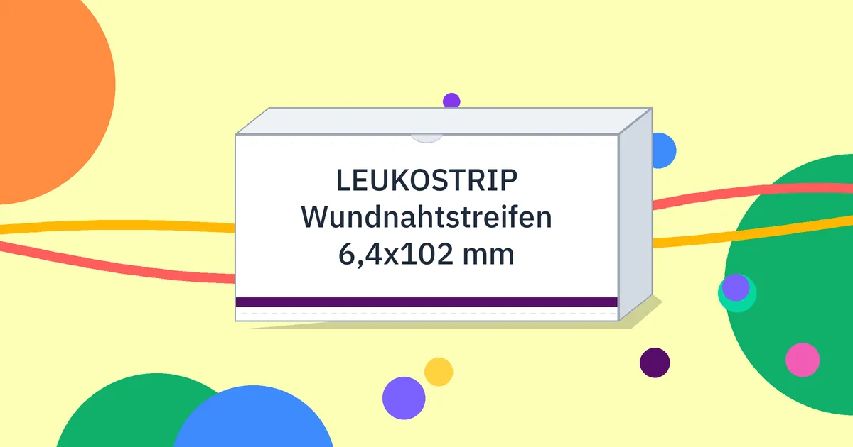 Symbolbild: Packung mit der Aufschrift LEUKOSTRIP Wundnahtstreifen 6,4x102 mm (PZN 19452348) – Verfügbarkeit und Bezug in Apotheken in Frankfurt am Main