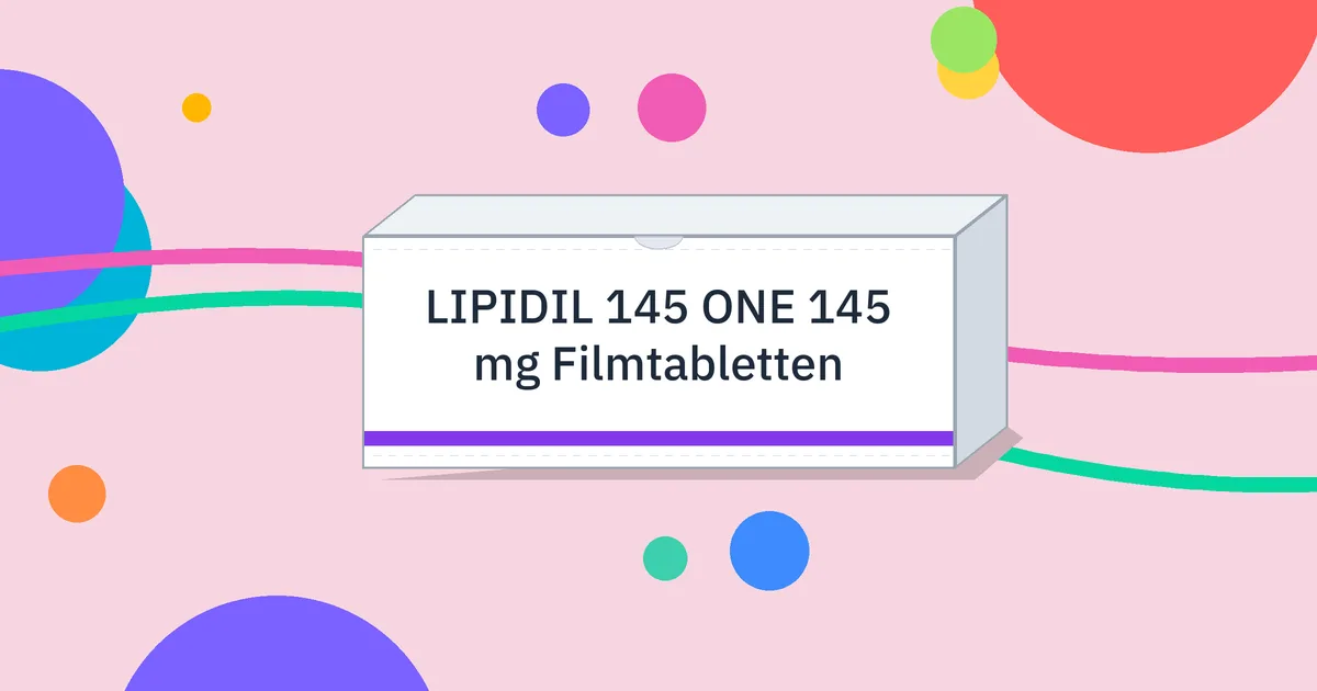Symbolbild: Packung mit der Aufschrift LIPIDIL 145 ONE 145 mg Filmtabletten (PZN 06152277) – Verfügbarkeit und Bezug in Apotheken in Frankfurt am Main