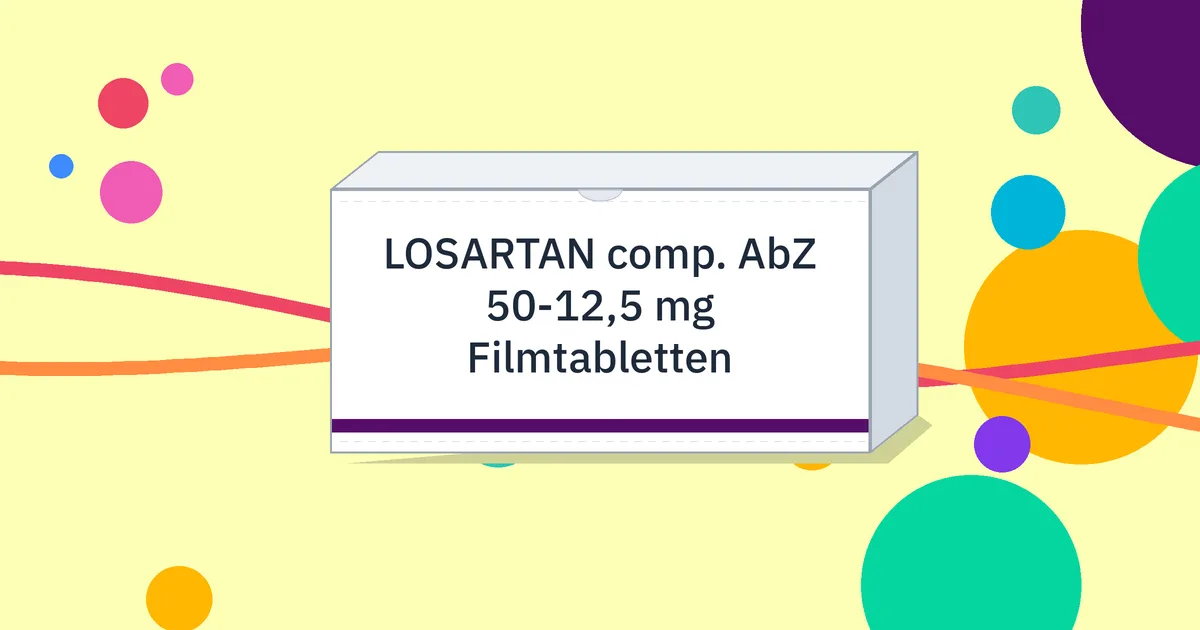 Symbolbild: Packung mit der Aufschrift LOSARTAN comp. AbZ 50-12,5 mg Filmtabletten (PZN 03455474) – Verfügbarkeit und Bezug in Apotheken in Frankfurt am Main