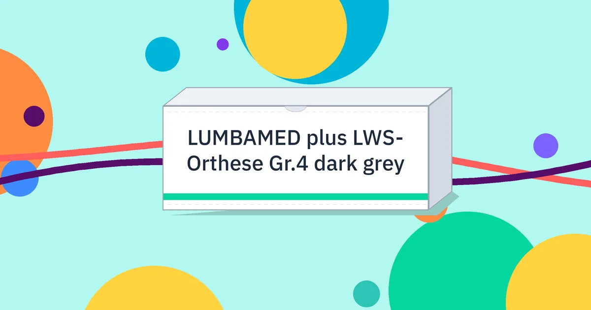Symbolbild: Packung mit der Aufschrift LUMBAMED plus LWS-Orthese Gr.4 dark grey (PZN 20520279) – Verfügbarkeit und Bezug in Apotheken in Frankfurt am Main