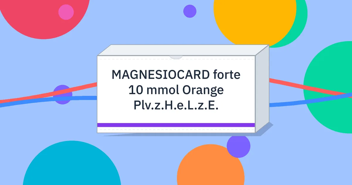 Symbolbild: Packung mit der Aufschrift MAGNESIOCARD forte 10 mmol Orange Plv.z.H.e.L.z.E. (PZN 02470342) – Verfügbarkeit und Bezug in Apotheken in Frankfurt am Main