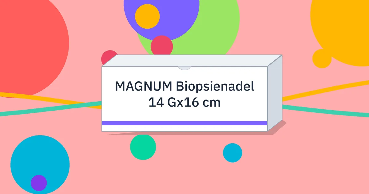 Symbolbild: Packung mit der Aufschrift MAGNUM Biopsienadel 14 Gx16 cm (PZN 03405192) – Verfügbarkeit und Bezug in Apotheken in Frankfurt am Main