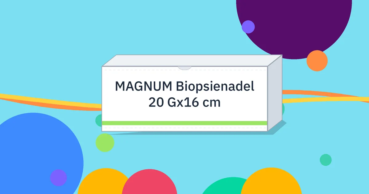 Symbolbild: Packung mit der Aufschrift MAGNUM Biopsienadel 20 Gx16 cm (PZN 03405973) – Verfügbarkeit und Bezug in Apotheken in Frankfurt am Main