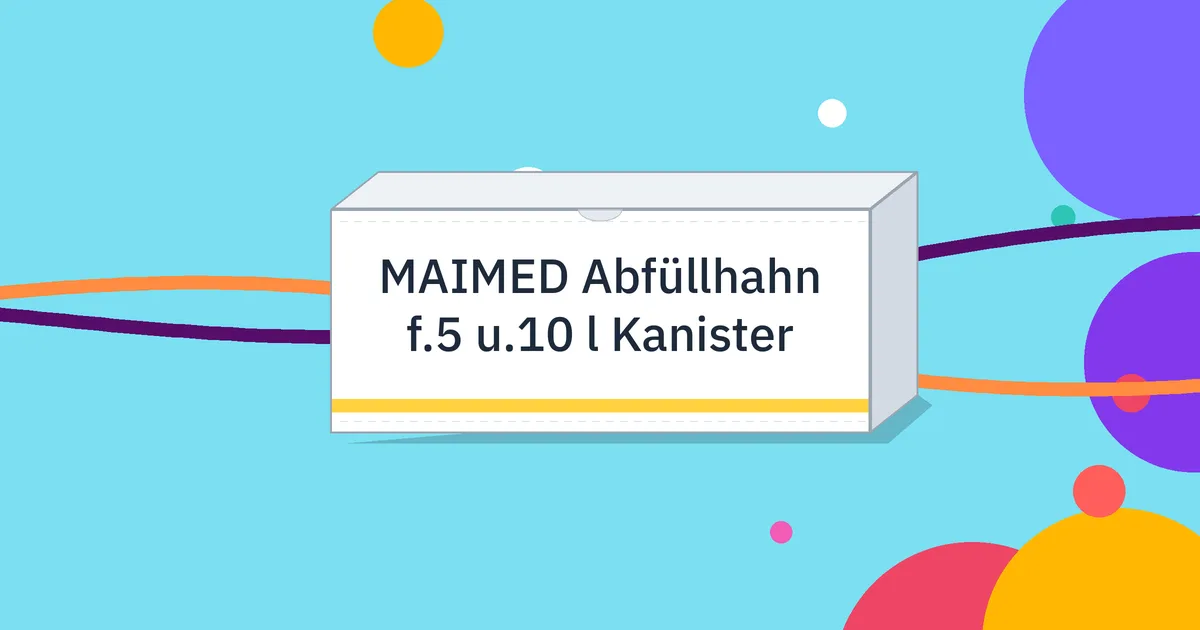 Symbolbild: Packung mit der Aufschrift MAIMED Abfüllhahn f.5 u.10 l Kanister (PZN 05735999) – Verfügbarkeit und Bezug in Apotheken in Frankfurt am Main