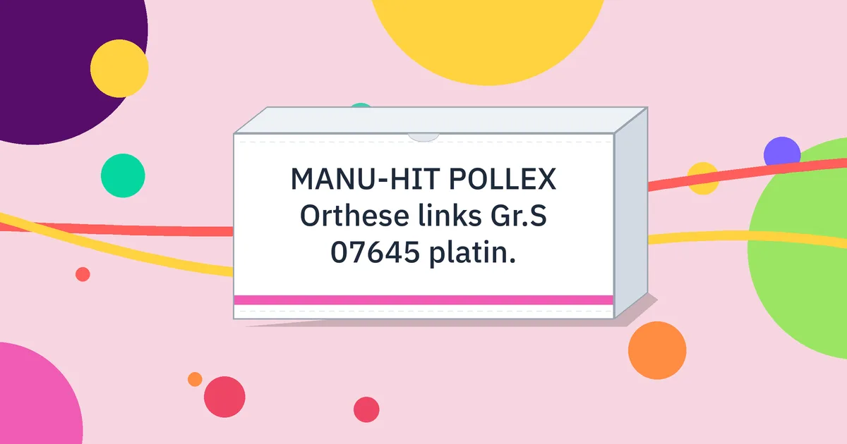 Symbolbild: Packung mit der Aufschrift MANU-HIT POLLEX Orthese links Gr.S 07645 platin. (PZN 03257946) – Verfügbarkeit und Bezug in Apotheken in Frankfurt am Main