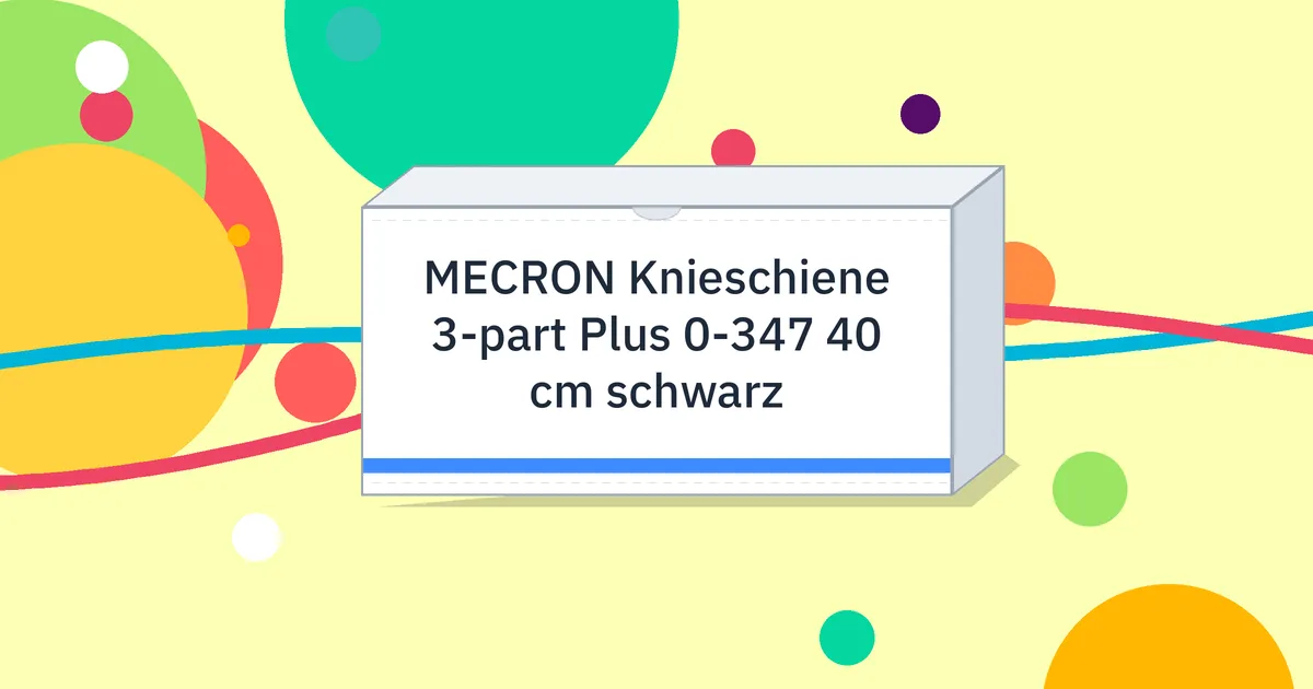 Symbolbild: Packung mit der Aufschrift MECRON Knieschiene 3-part Plus 0-347 40 cm schwarz (PZN 14296990) – Verfügbarkeit und Bezug in Apotheken in Frankfurt am Main