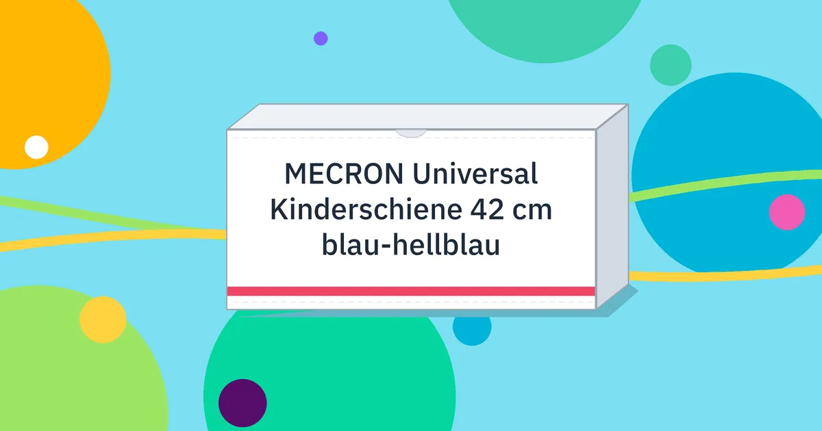 Symbolbild: Packung mit der Aufschrift MECRON Universal Kinderschiene 42 cm blau-hellblau (PZN 02907891) – Verfügbarkeit und Bezug in Apotheken in Frankfurt am Main