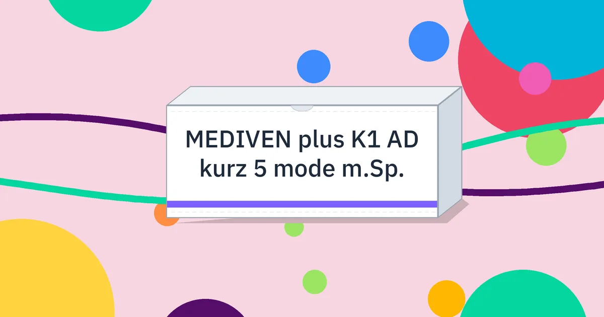 Symbolbild: Packung mit der Aufschrift MEDIVEN plus K1 AD kurz 5 mode m.Sp. (PZN 14181353) – Verfügbarkeit und Bezug in Apotheken in Frankfurt am Main