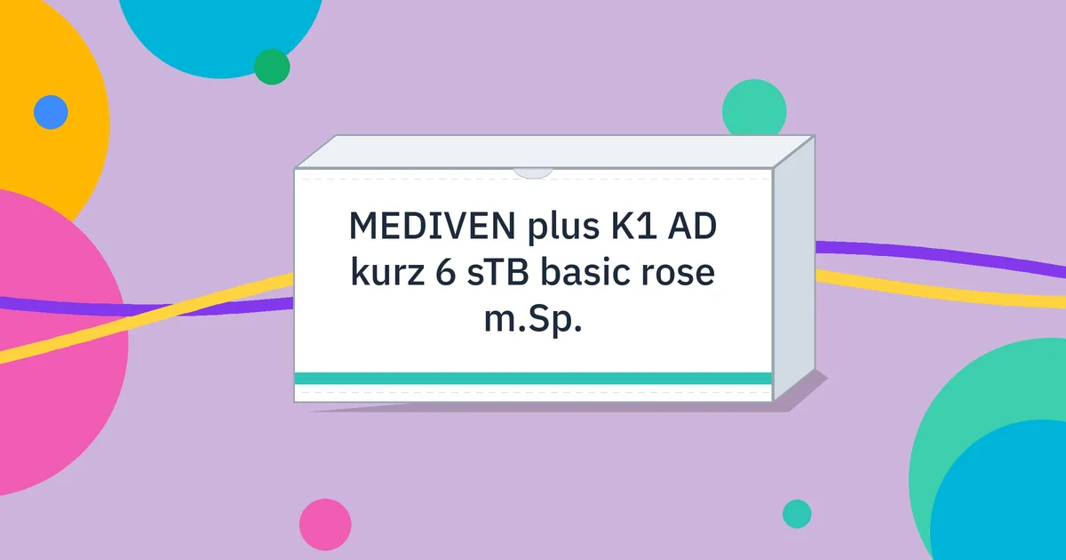 Symbolbild: Packung mit der Aufschrift MEDIVEN plus K1 AD kurz 6 sTB basic rose m.Sp. (PZN 15046924) – Verfügbarkeit und Bezug in Apotheken in Frankfurt am Main