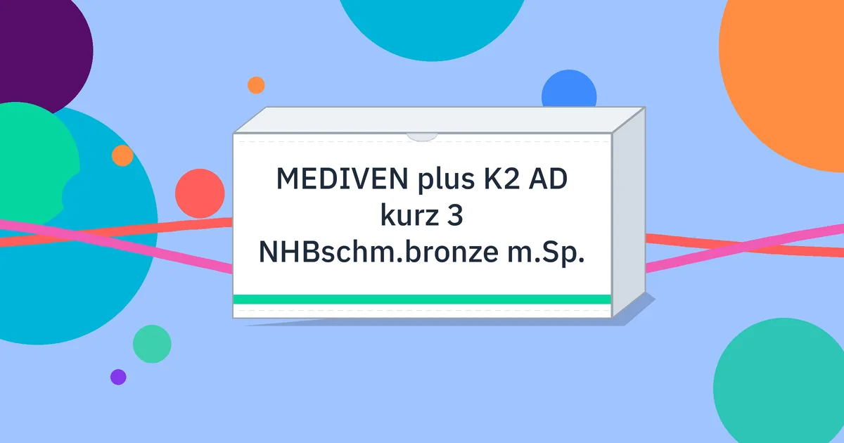 Symbolbild: Packung mit der Aufschrift MEDIVEN plus K2 AD kurz 3 NHBschm.bronze m.Sp. (PZN 15926938) – Verfügbarkeit und Bezug in Apotheken in Frankfurt am Main