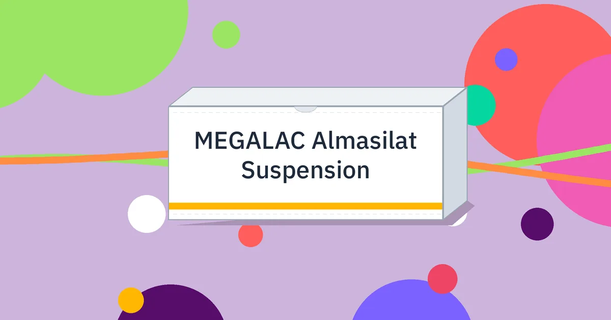 Symbolbild: Packung mit der Aufschrift MEGALAC Almasilat Suspension (PZN 04678420) – Verfügbarkeit und Bezug in Apotheken in Frankfurt am Main