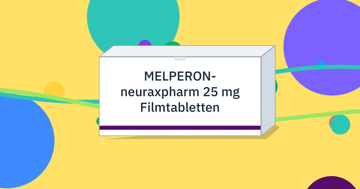 Symbolbild: Packung mit der Aufschrift MELPERON-neuraxpharm 25 mg Filmtabletten (PZN 00068446) – Verfügbarkeit und Bezug in Apotheken in Frankfurt am Main