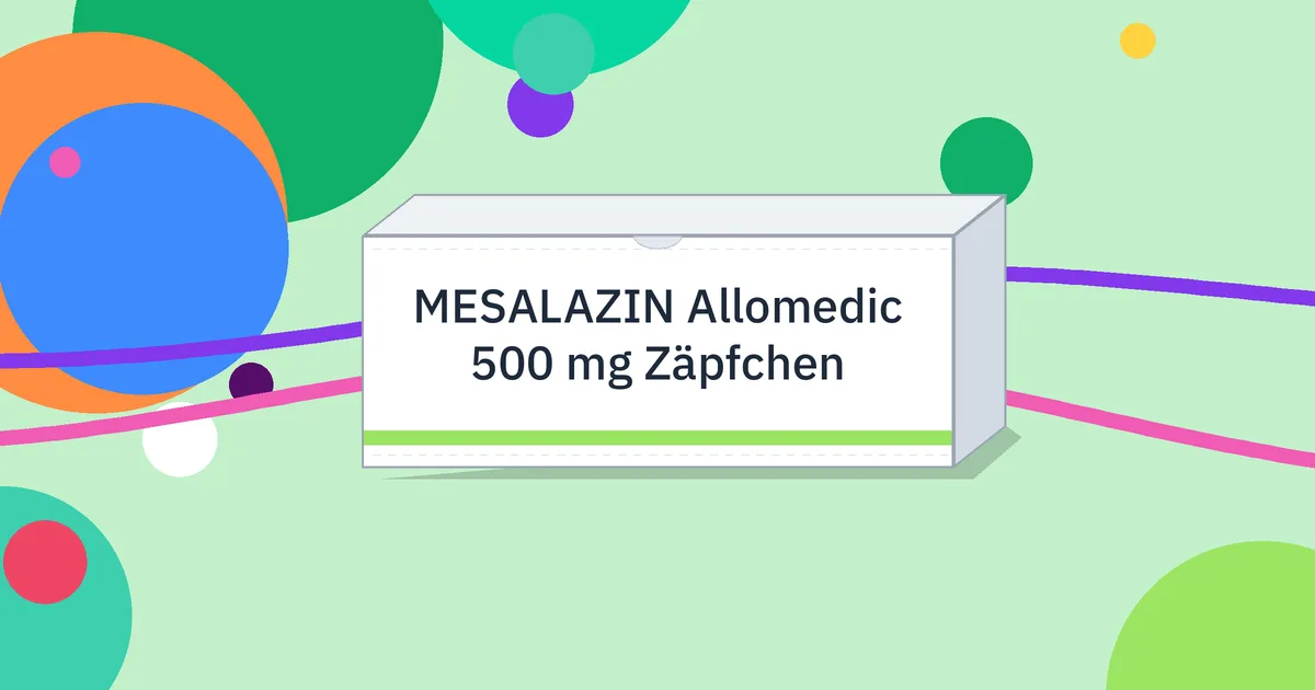 Symbolbild: Packung mit der Aufschrift MESALAZIN Allomedic 500 mg Zäpfchen (PZN 17601991) – Verfügbarkeit und Bezug in Apotheken in Frankfurt am Main