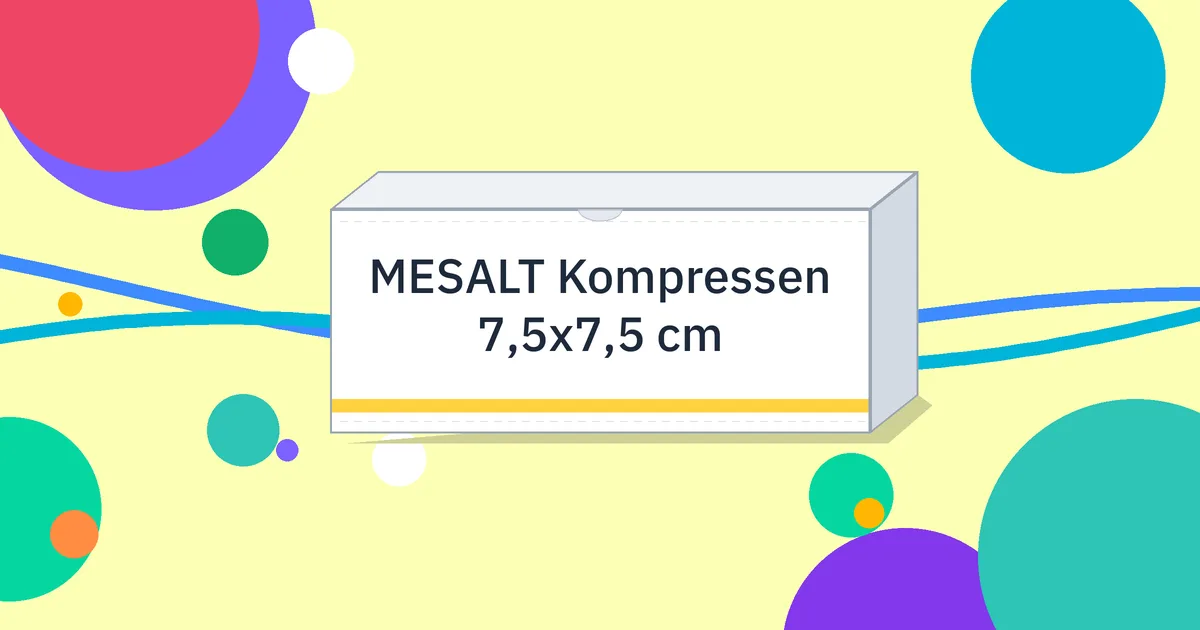 Symbolbild: Packung mit der Aufschrift MESALT Kompressen 7,5x7,5 cm (PZN 05958908) – Verfügbarkeit und Bezug in Apotheken in Frankfurt am Main